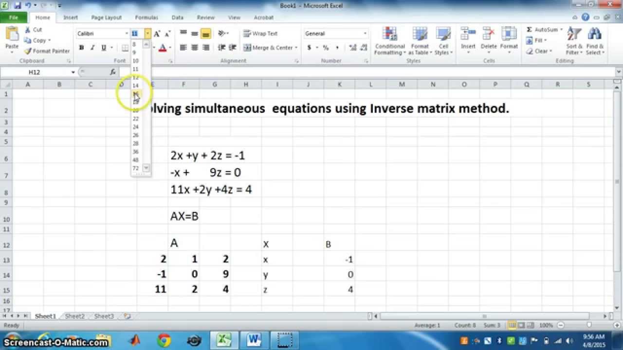 Simultaneous Equations By Inverse Matrix Method Using Excel YouTube