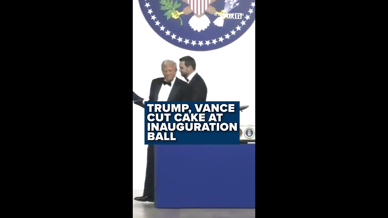 Trump and Vance cut the cake at inaugural ball - YouTube