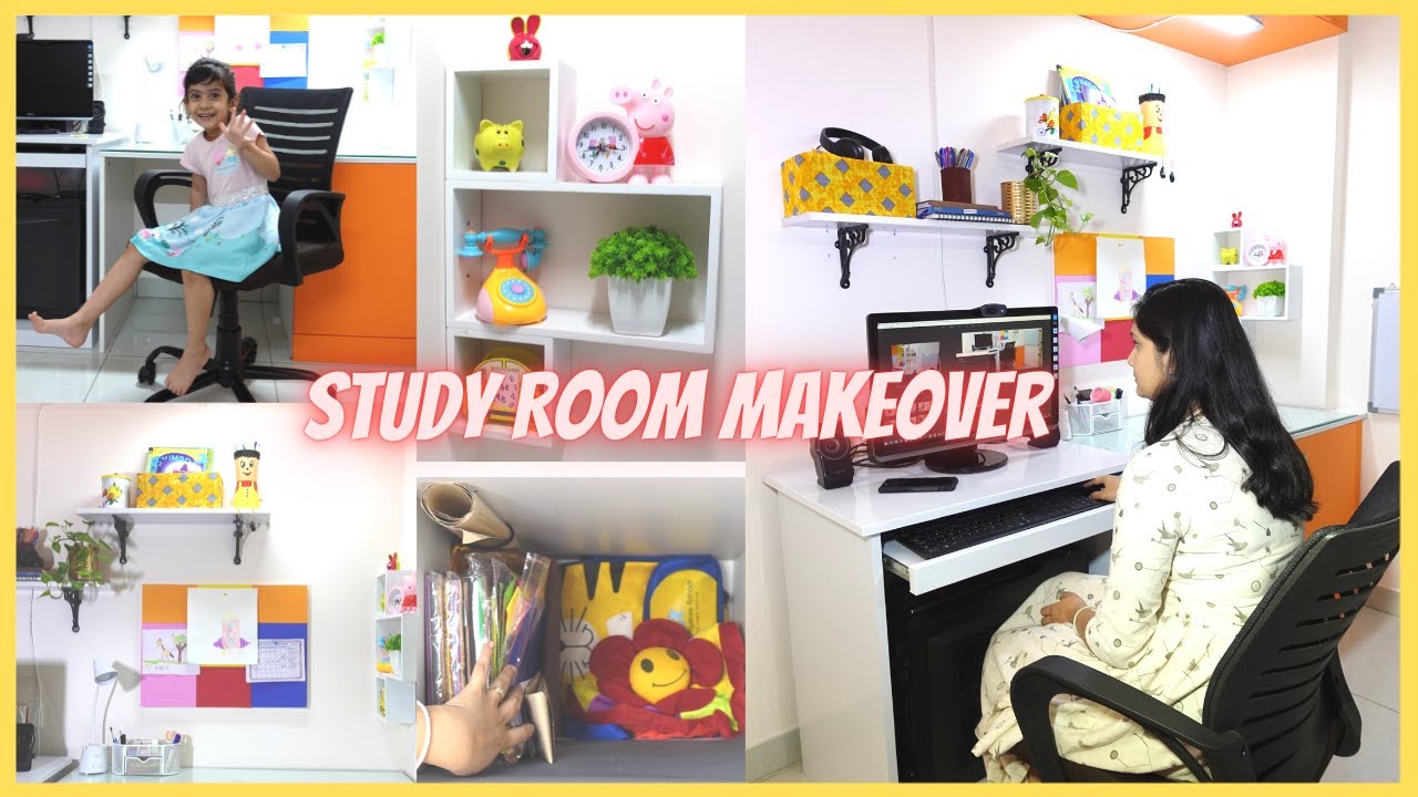 Kids study area makeover || Home workspace organization || Kids online ...