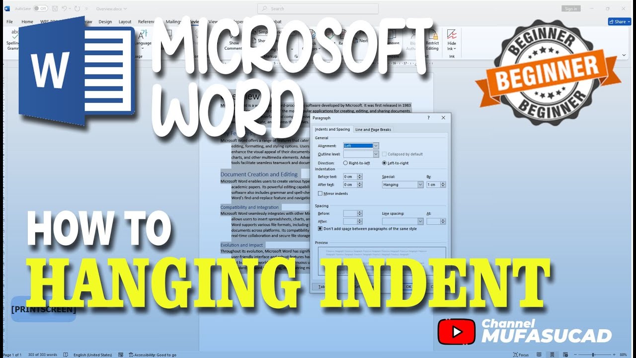 Microsoft Word How To Hanging Indent - YouTube