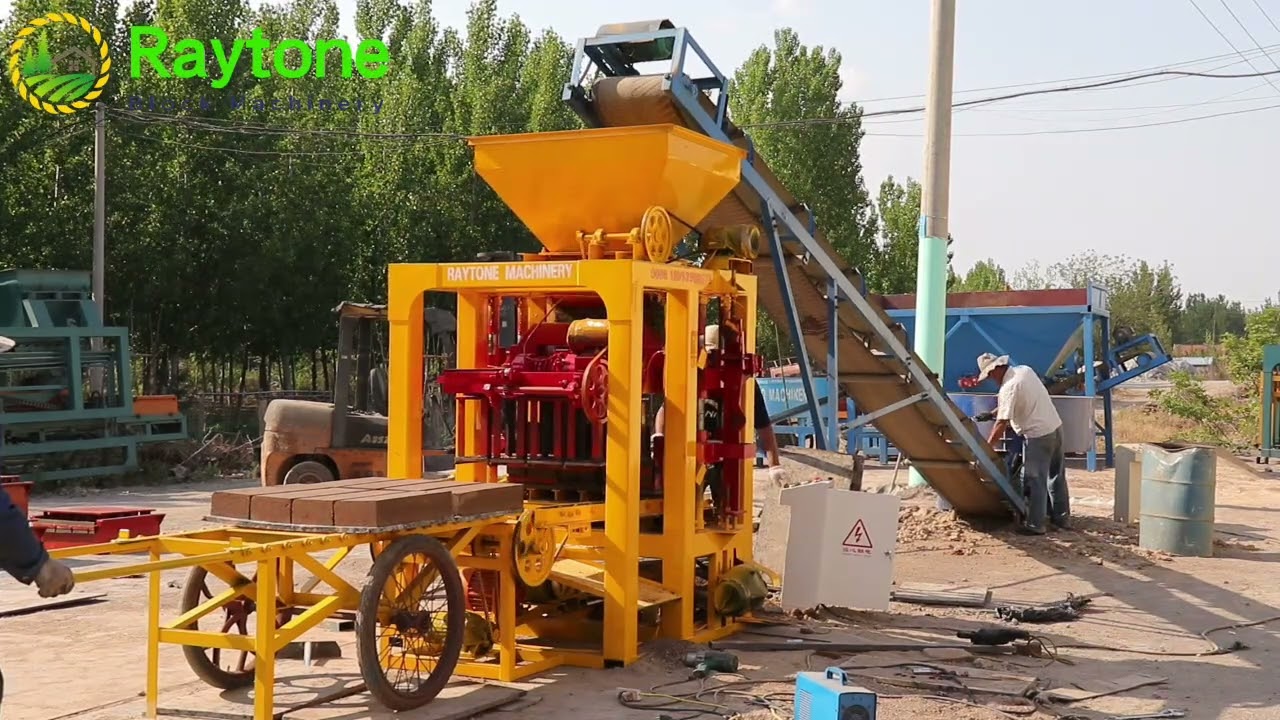QT4-24 Curb block making machine, brick forming machine - YouTube
