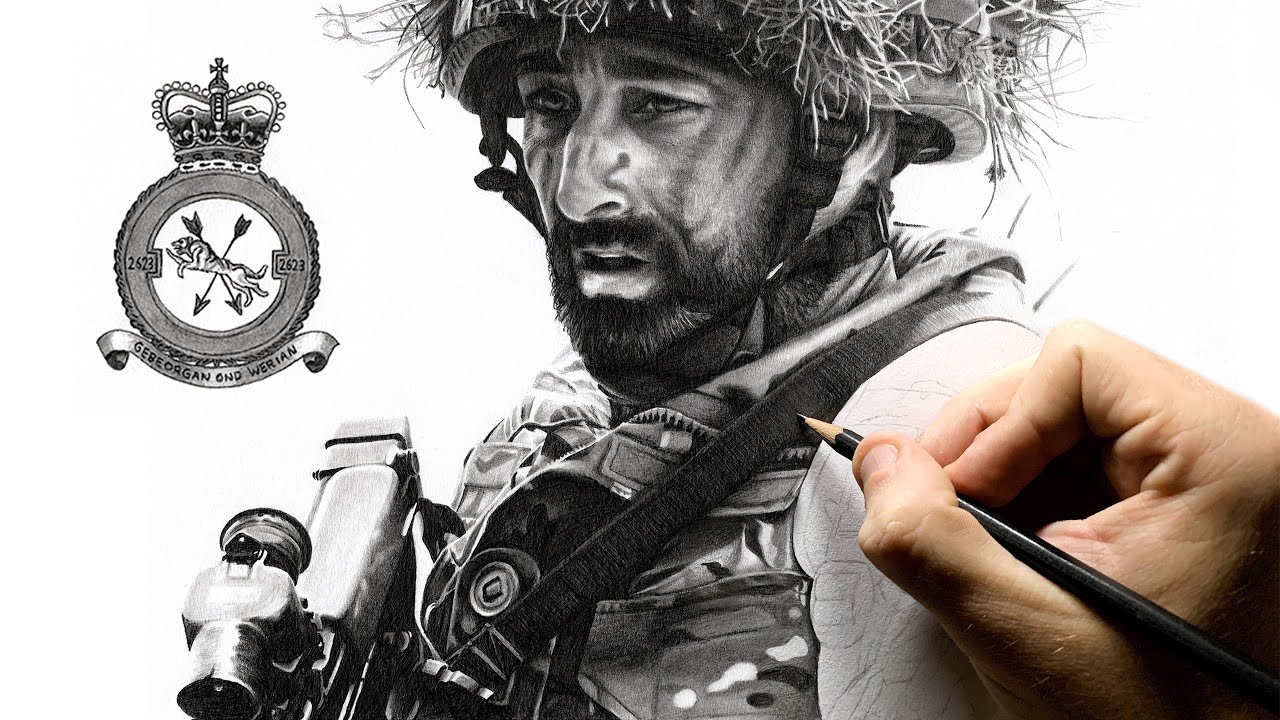 RAF Regiment Gunner (15 Hour Pencil Drawing) #ArmedForcesDay - YouTube