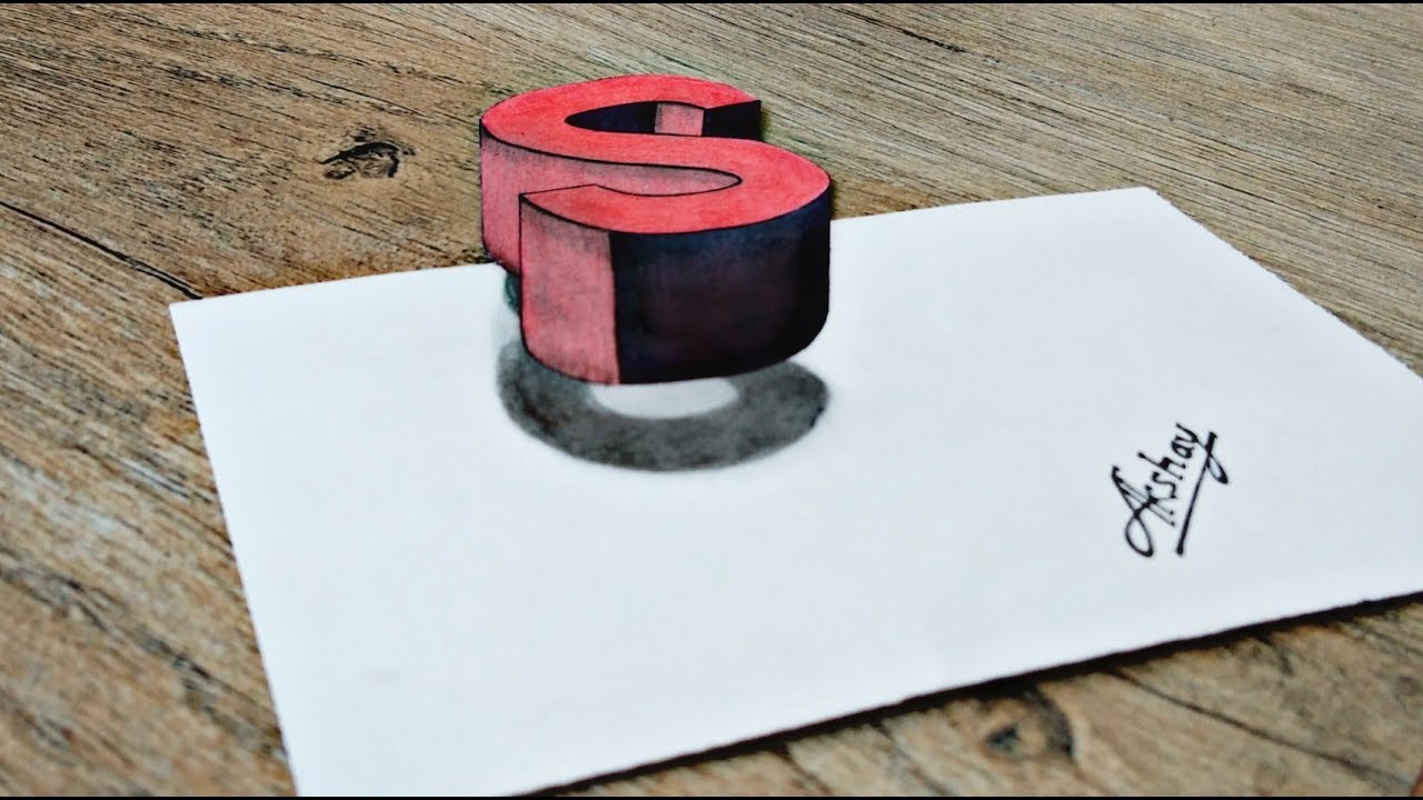 How To Draw 3d Floating Letter "S" - 3d Trick Art On Paper - Drawing 3D ...