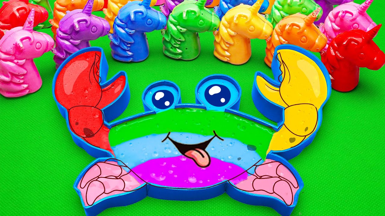 Rainbows SLIME 🌈 Making Colorful Crab Bathtub with Bear Shapes ...