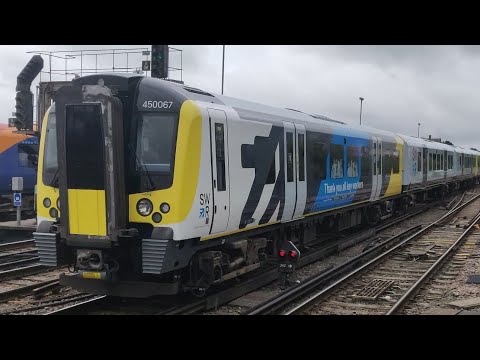 NEW Key worker livery SWR class 450 (450 067) passing Eastleigh - 12 ...