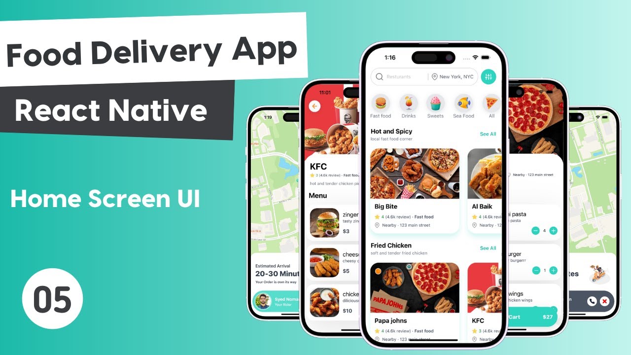 Food Delivery App with React Native #5 - Home Screen UI - YouTube
