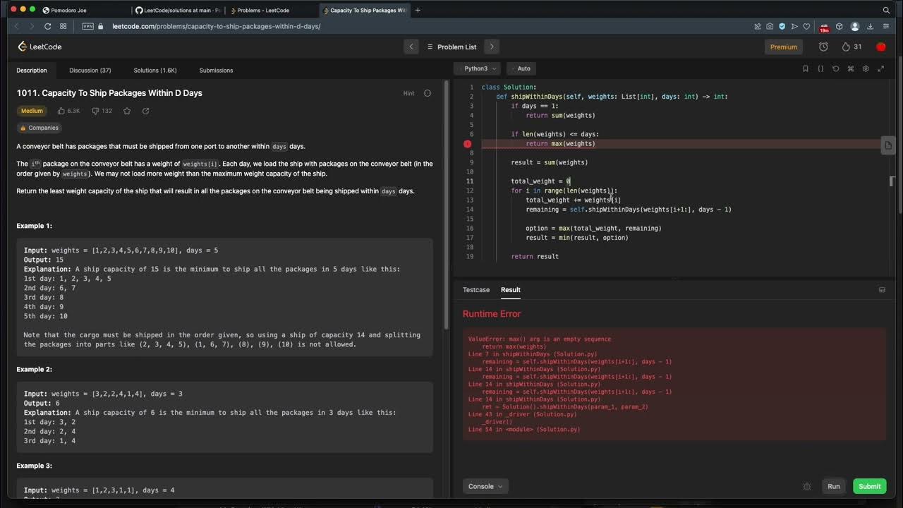 Pomodoro Joe - LeetCode 1011 - med - - YouTube