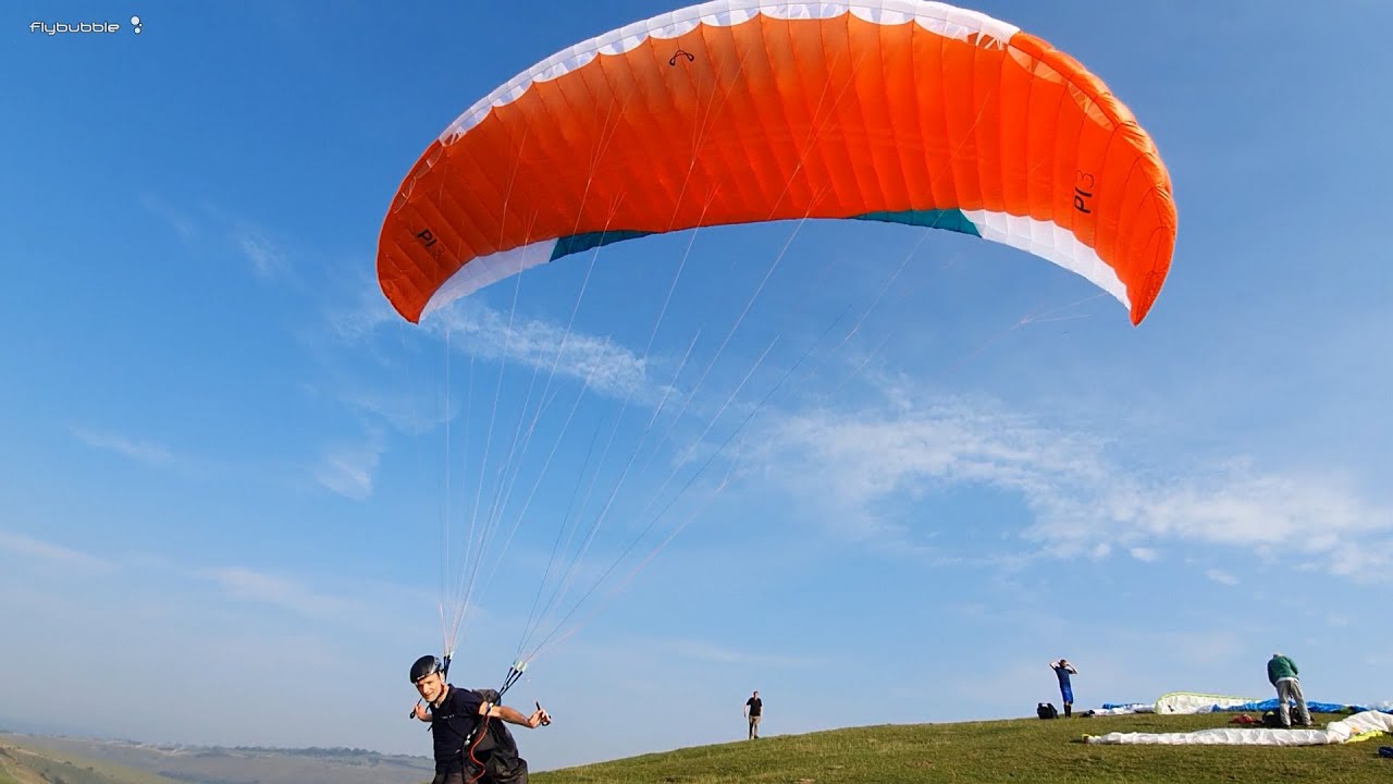 Advance PI 3 light hike & fly paraglider - first launch, flight and landing - YouTube