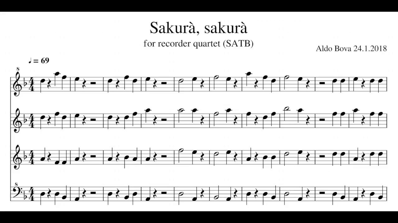 A. Bova, Sakurà, sakurà for recorder quartet SATB - YouTube