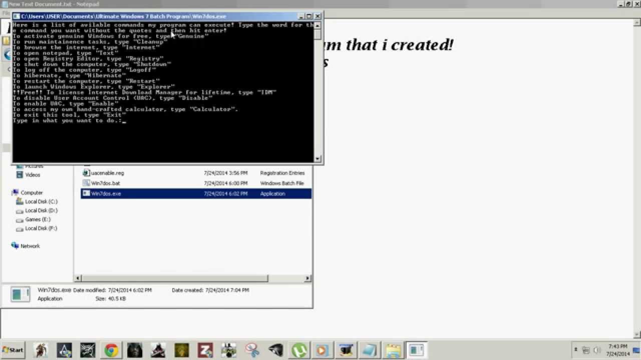 Windows 7 Versatile Batch Program Version 1.0.00.0 - YouTube