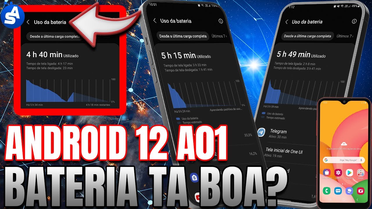 GALAXY A01 ANDROID 12 ONE UI CORE 4.1! (TESTE DE BATERIA) TA BOA ...