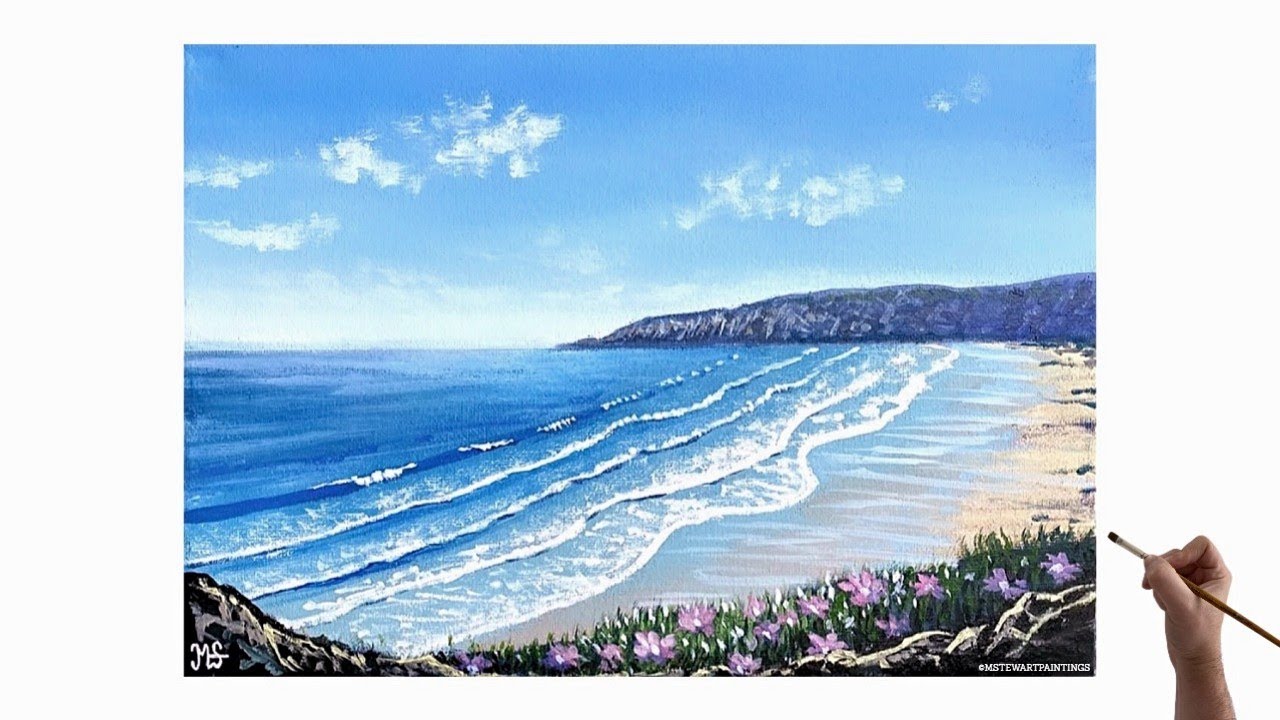 Beach painting acrylic tutorial for beginners - Ocean beach acrylic ...