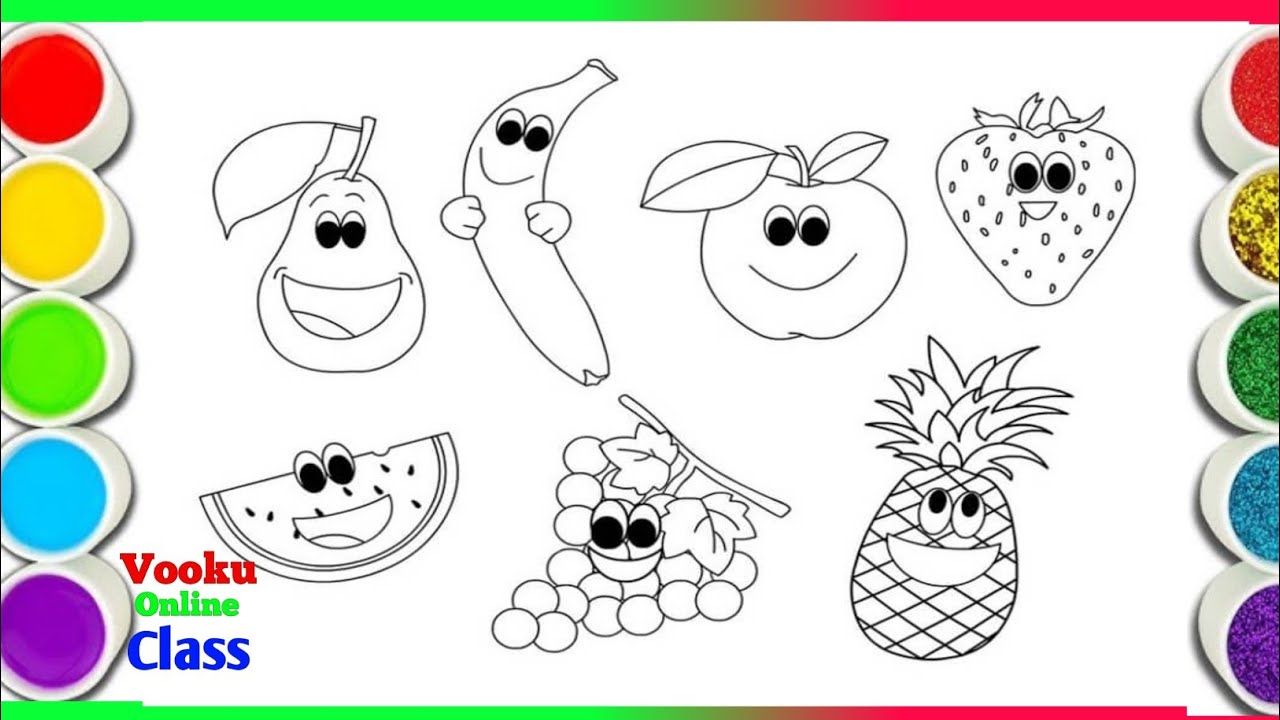 Learn FRUITS, Painting & Colouring for kids & Toddlers, Draw, Paint and ...