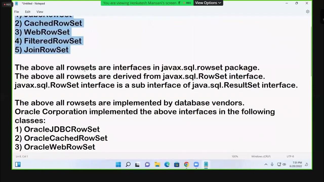 20 Types of RowSet JDBC Rowset Cached Rowset Web Rowset - YouTube