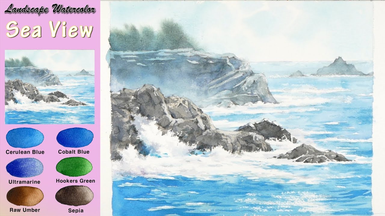 Basic Landscape Watercolor- Sea View (wet-in-wet. Arches rough)NAMIL ...