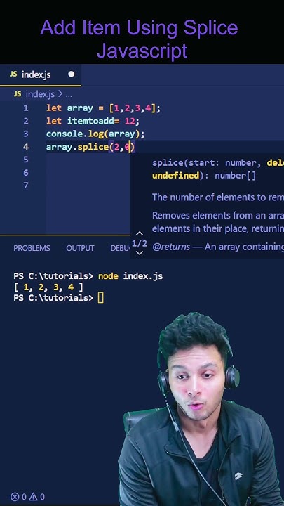 Add Element In An Array Using Splice Function 🔥 Splice Function Javascript Interview