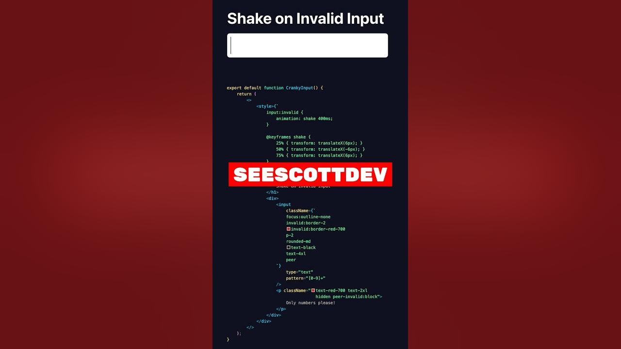 Shaky Animation On Invalid Text Input Using Tailwind Css React Youtube