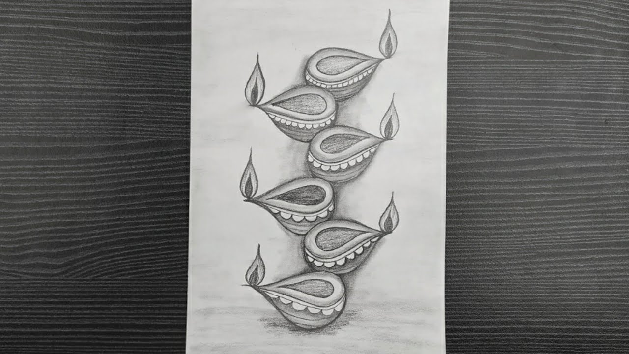 Diya Pencil Drawing || Simple Diya Drawing For Diwali || Diwali Diya ...