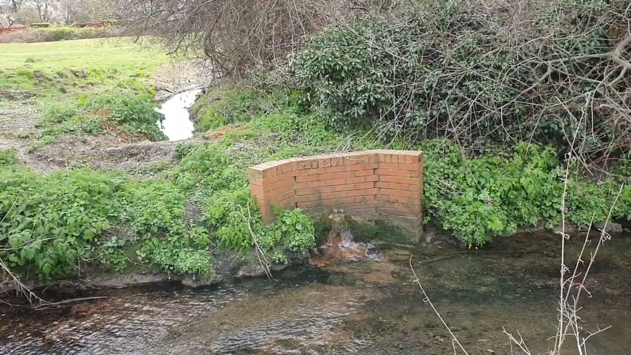 Iron-rich water enters the River Pinn - YouTube