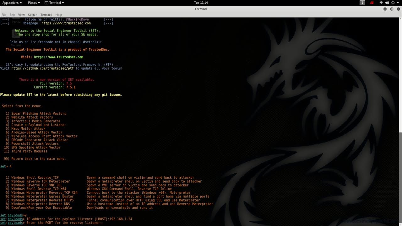Creating A Payload For Metasploit With Set Tools - YouTube
