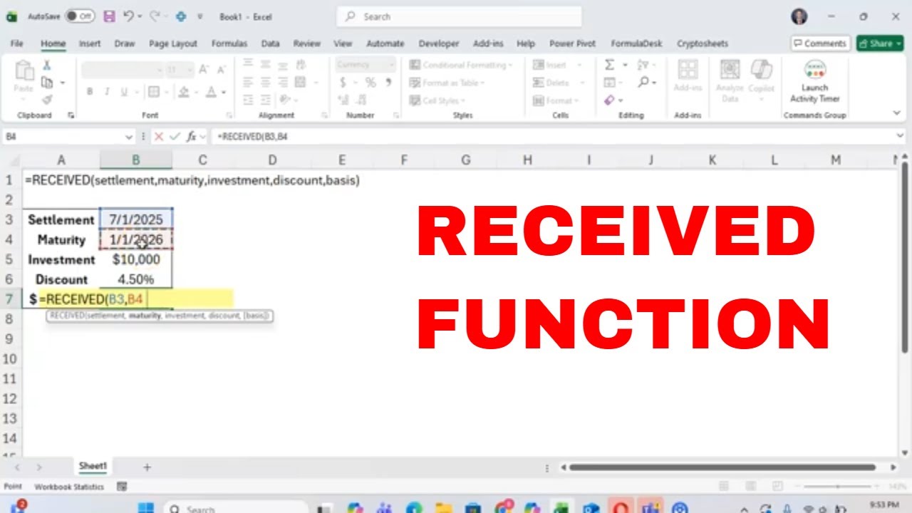 How to Use the Received Function in Excel With Ease! Calculate Amount ...