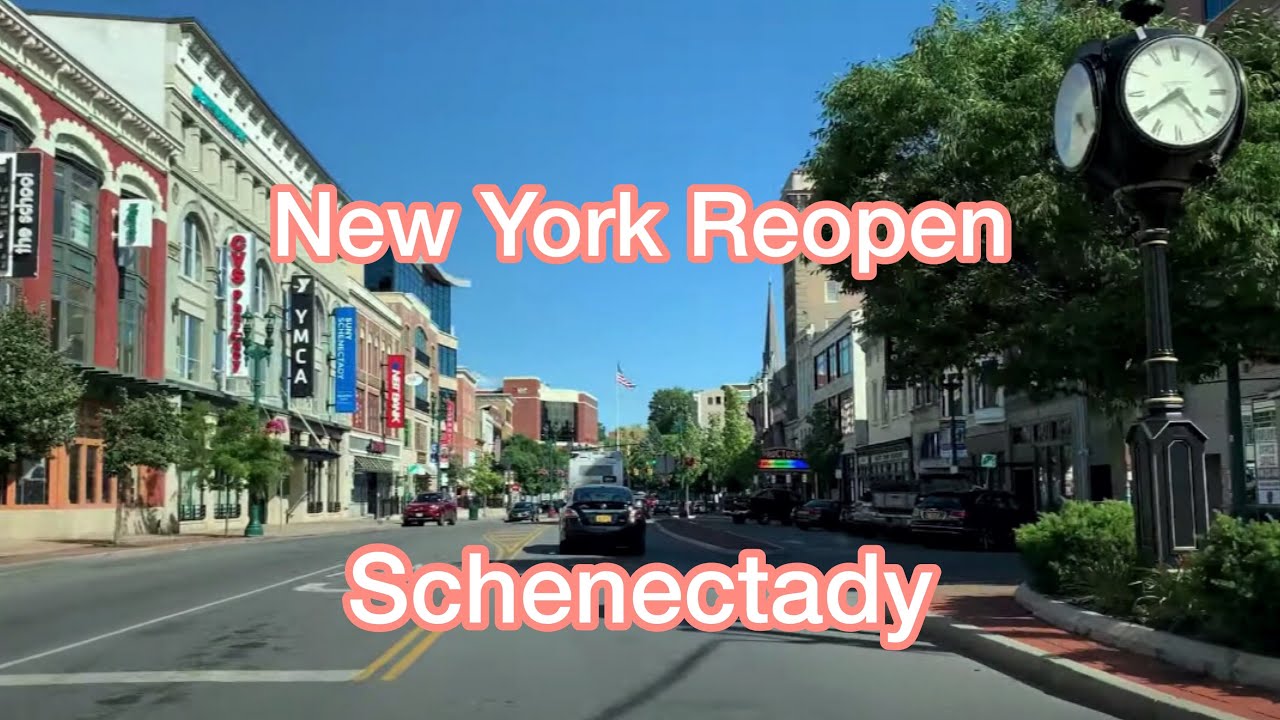 New York Reopen -Driving Schenectady, New York -State Street from River ...