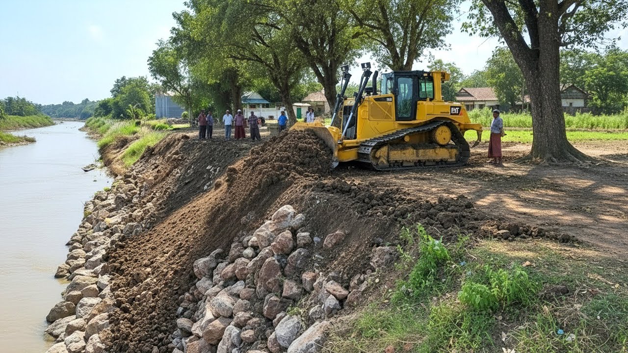 Amazing Riverbank Protection Work – Bulldozer Reinforcing Erosion Area ...