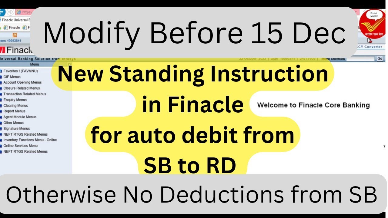 New Modification in finacle for RD auto standing instruction - YouTube