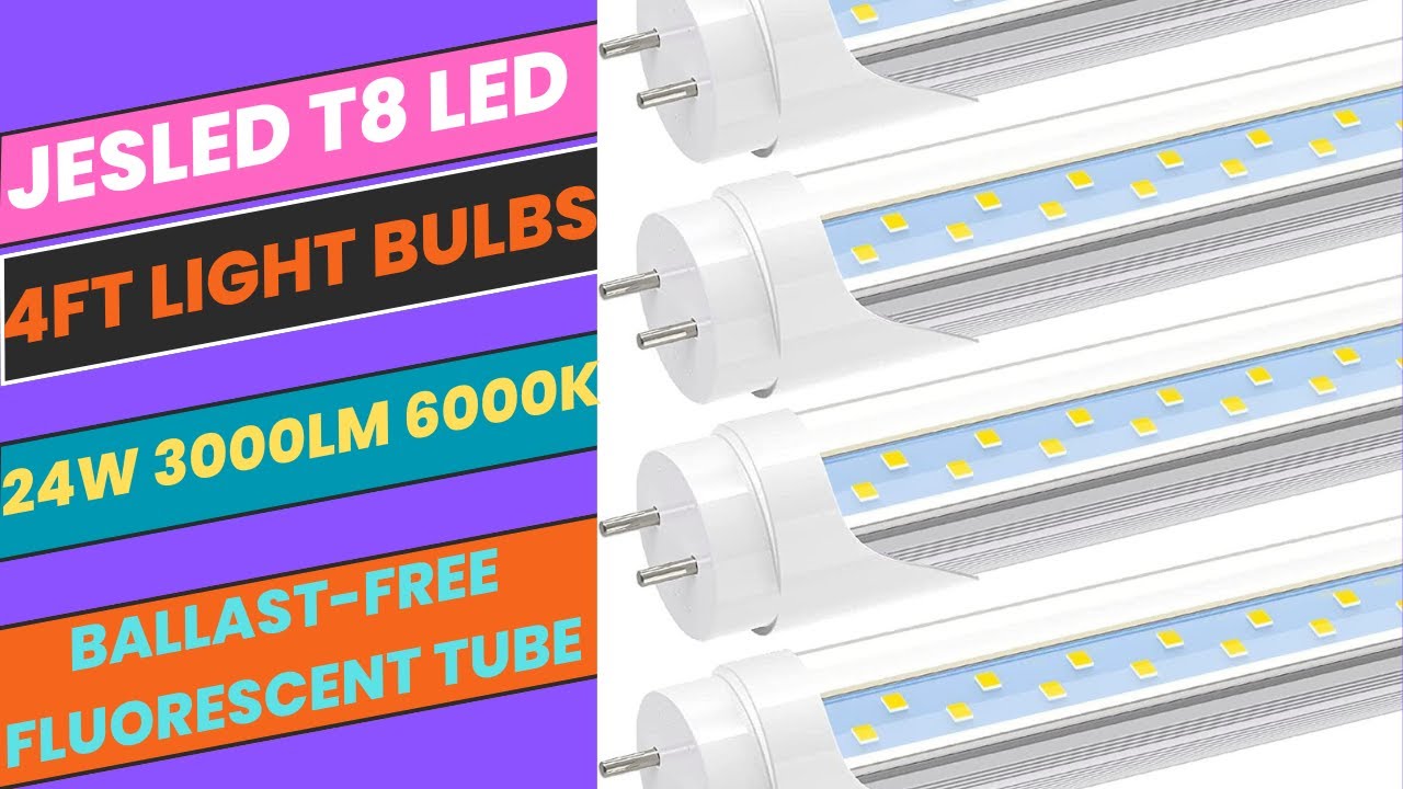 "JESLED T8 LED 4FT Light Bulbs - 24W 3000LM 6000K, Ballast-Free ...