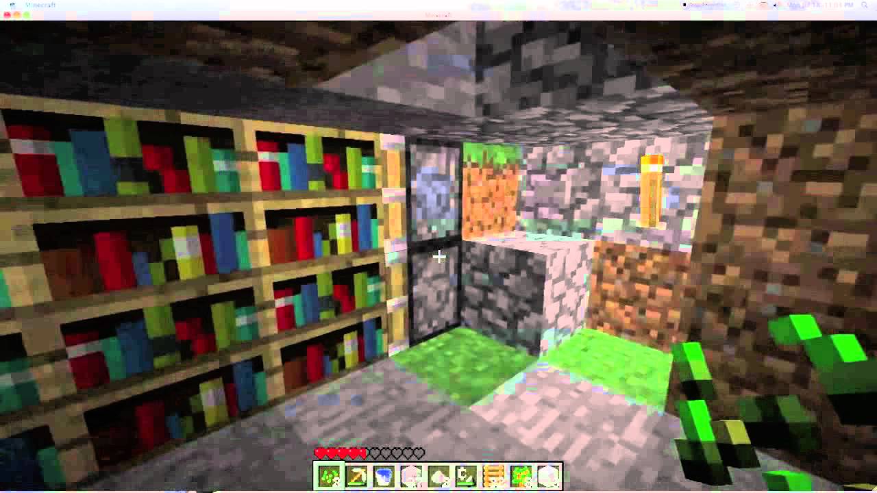 Minecraft - Secret Lair Behind Bookcase - YouTube