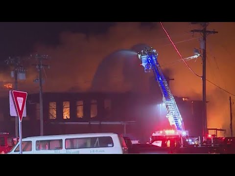 Crews battling fire at Eden cotton mill - YouTube