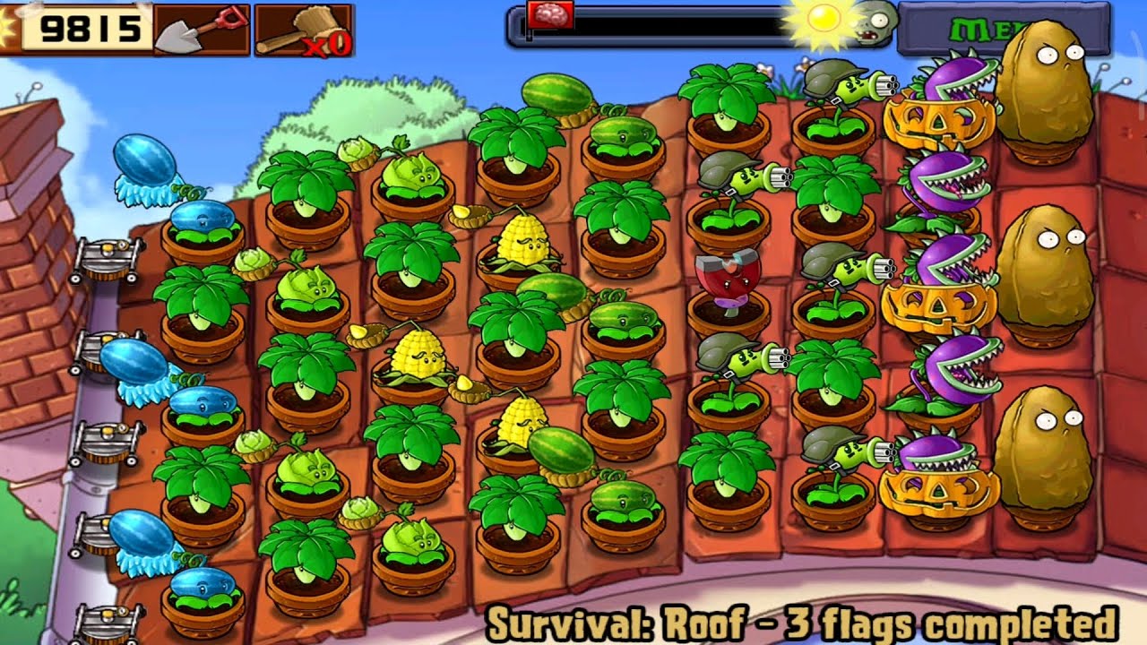 Plants vs Zombies Survival Roof tutorial full HD Gameplay video | pvz ...