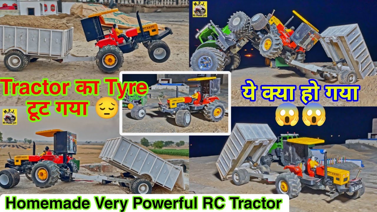diy rc mini tractor with fully loaded trolley and big very powerful ...