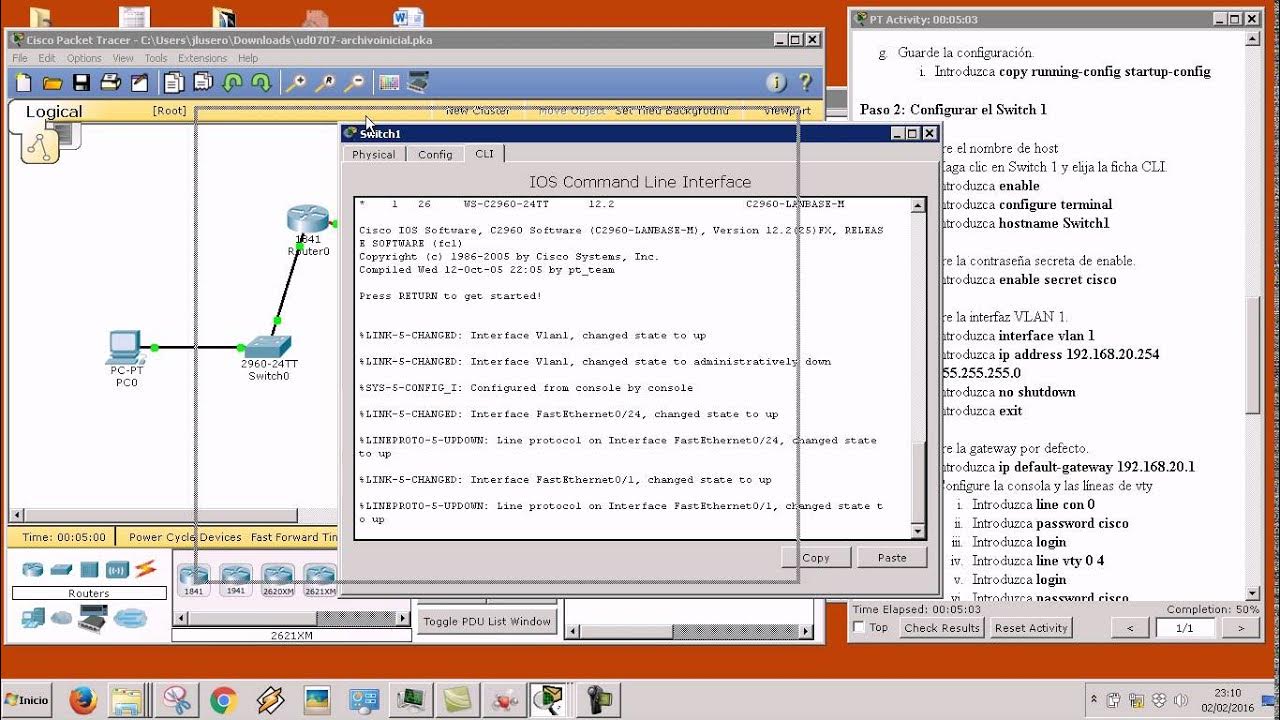 UD0707 Configuración básica de switch mediante CLI Cisco Packet Tracer - YouTube