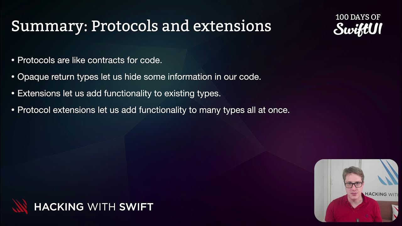 Summary: Protocols and extensions – Swift for Complete Beginners - YouTube