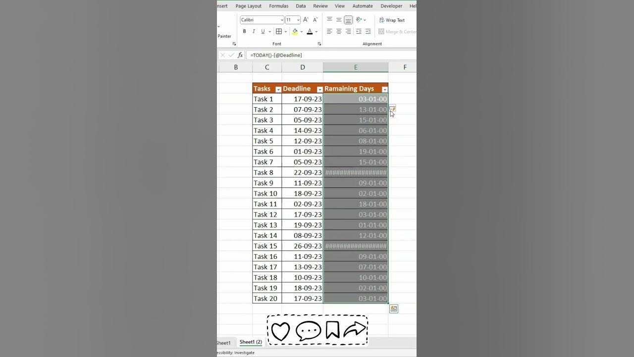 Excel Tutorial: Tracking Deadlines with Color-Coded Countdown | Days Overdue | Days Remaining ...