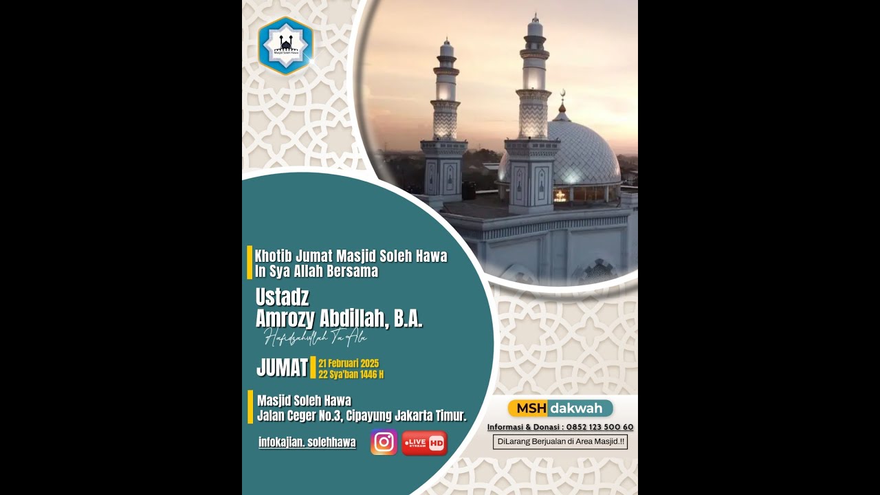 🔘 [LIVE] Ustadz Amrozy Abdillah, B.A. | Khotib Jumat Masjid Soleh Hawa ...