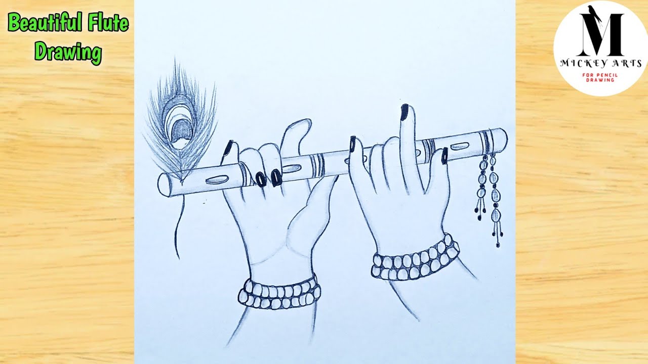 How To Draw Flute Of Lord Krishna in Hand || Easy Bansuri Drawing For ...
