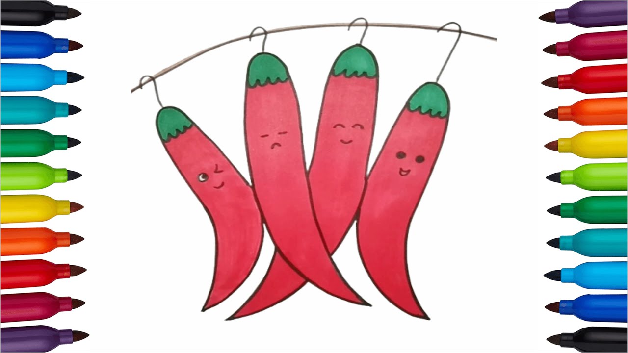 How to Draw Chilli For Kids And Toddlers Step by Step | Chili Drawing ...