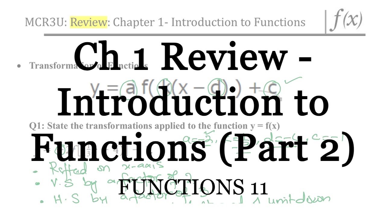 Chapter 1 Review Introduction To Functions Part 2 Youtube