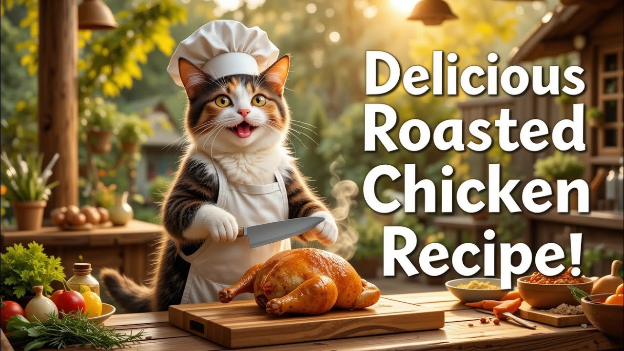 Cat cooking Roasted chicken|cat videos|cat cooking|cat cooking food ...