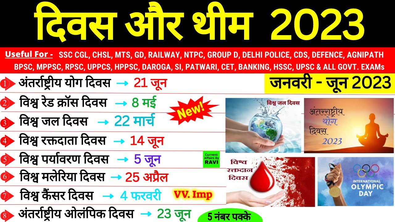 Days and Themes 2023 | january to june 2023 | Last 6 month divas aur ...