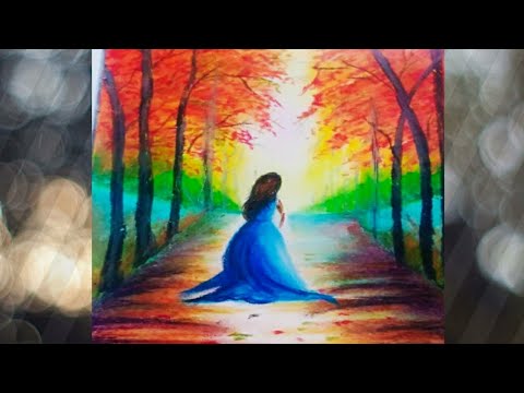 How to draw alone girl walking ।।alone girl walking in autumn forest ...