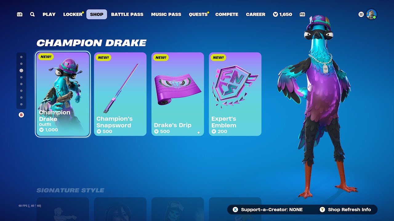 New Champion Drake Bird Skin Is In The Fortnite Item Shop Today [11/22 ...