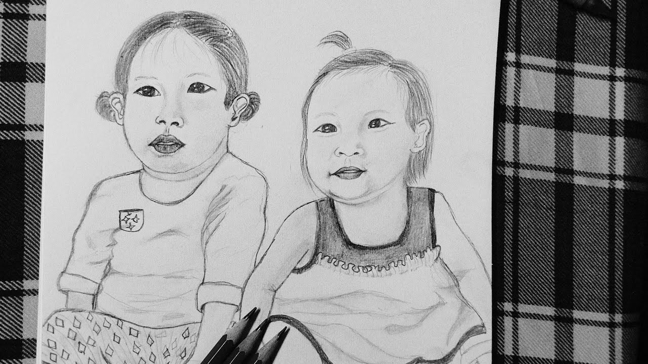 Pencil drawing of two cute little baby /" beautiful babies sketching ...