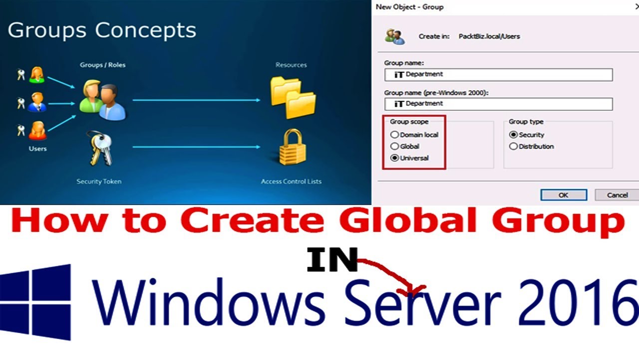 Windows Server 2016 - How to Create Global Group in Windows Server 2016 ...