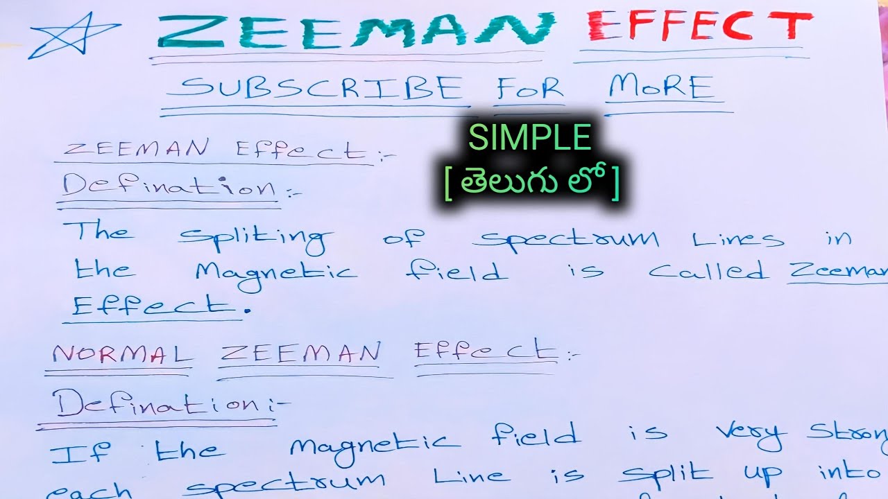 zeeman effect expain telugu ,zeeman effect ,types of zeeman effect ,# ...