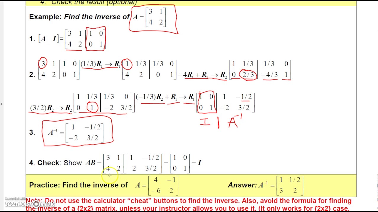 Finite Math 2 4 Part 1 Matrix Inverses - YouTube