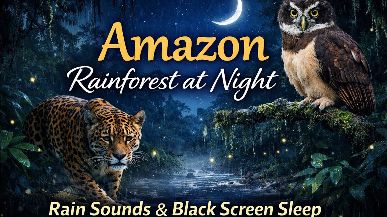 Amazon Rainforest at Night 🌙 Animals, Gentle Rain & Black Screen Sleep ...