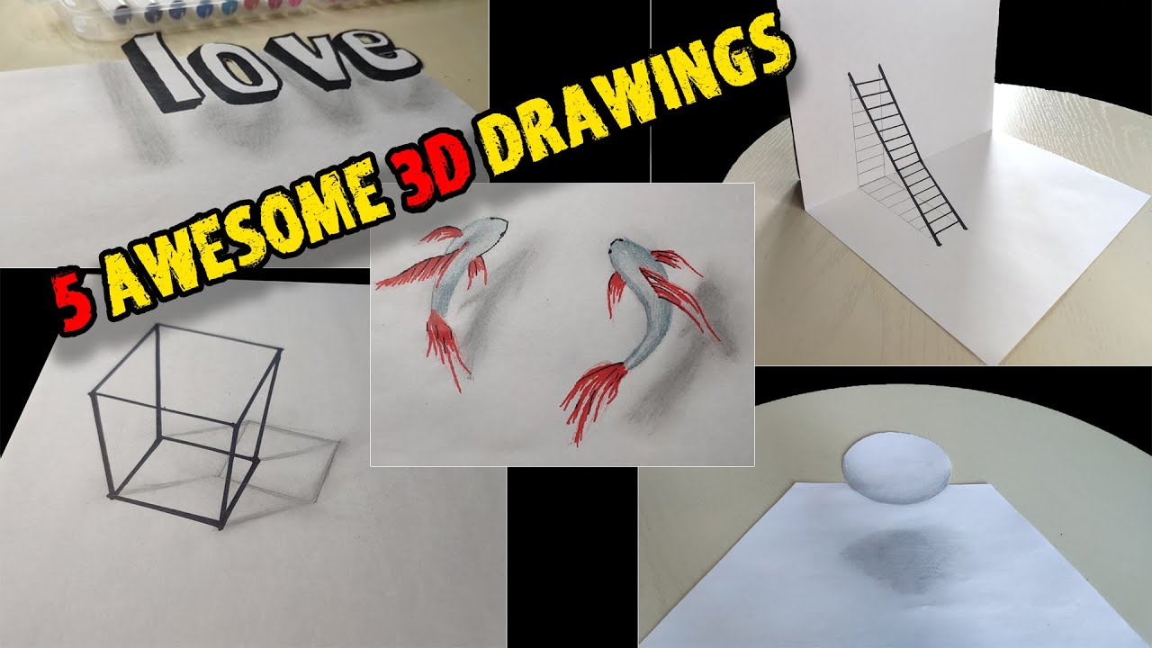 5 Easy 3D Drawing Tutorial ! 😱 Easy 3D illusion Drawing tutorials - YouTube
